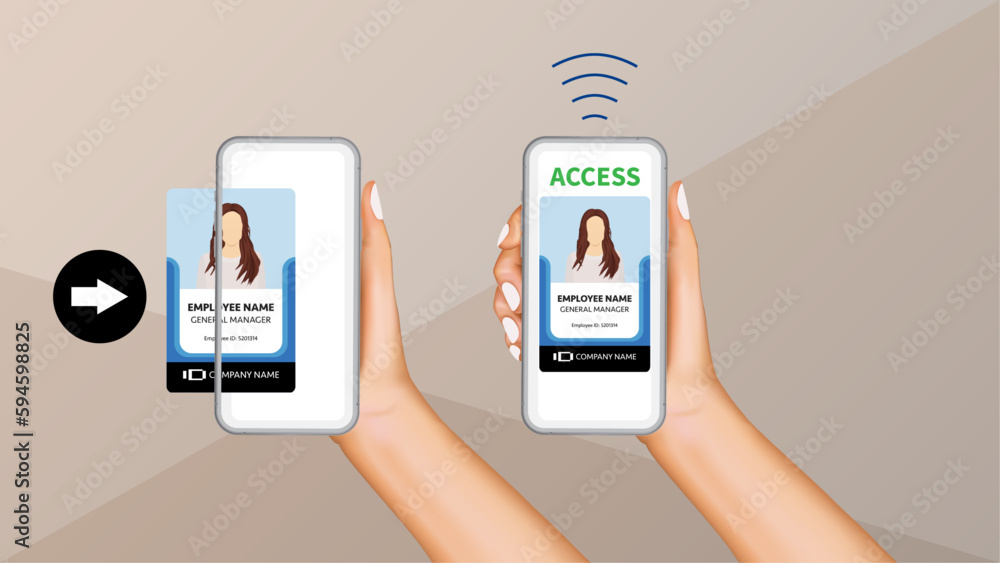 Vecteur Stock Mobile credentials, Hand holding a mobile, smartphone or mobile devices doing ...
