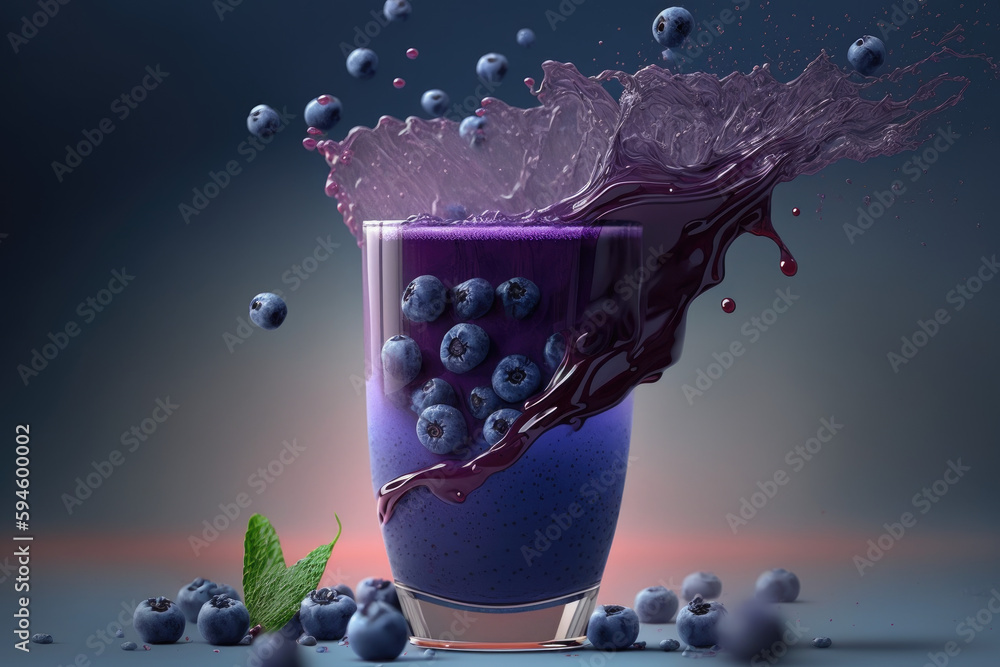 Blueberry Smoothie juice splashing in glass a refreshing and delicious blueberry smoothie juice ...