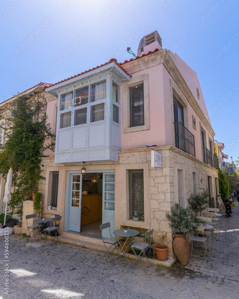 Alacati, Turkey - April 18, 2023 : A traditional house exterior view in ...