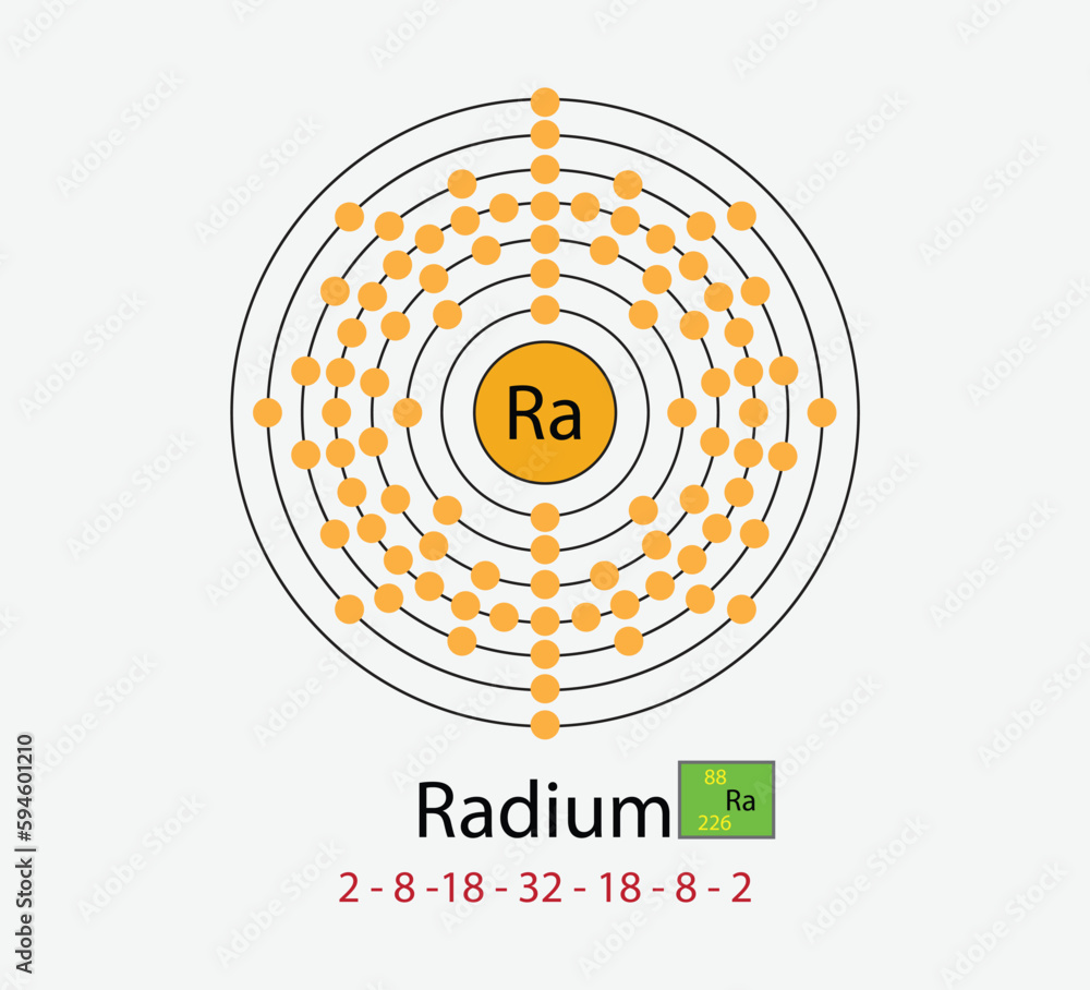 illustration of chemistry, Radium atom, Element 88 of the periodic ...