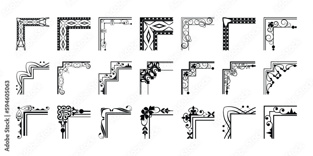 Stockvektorbilden Set of decorative corner frames. Vintage calligraphic ...