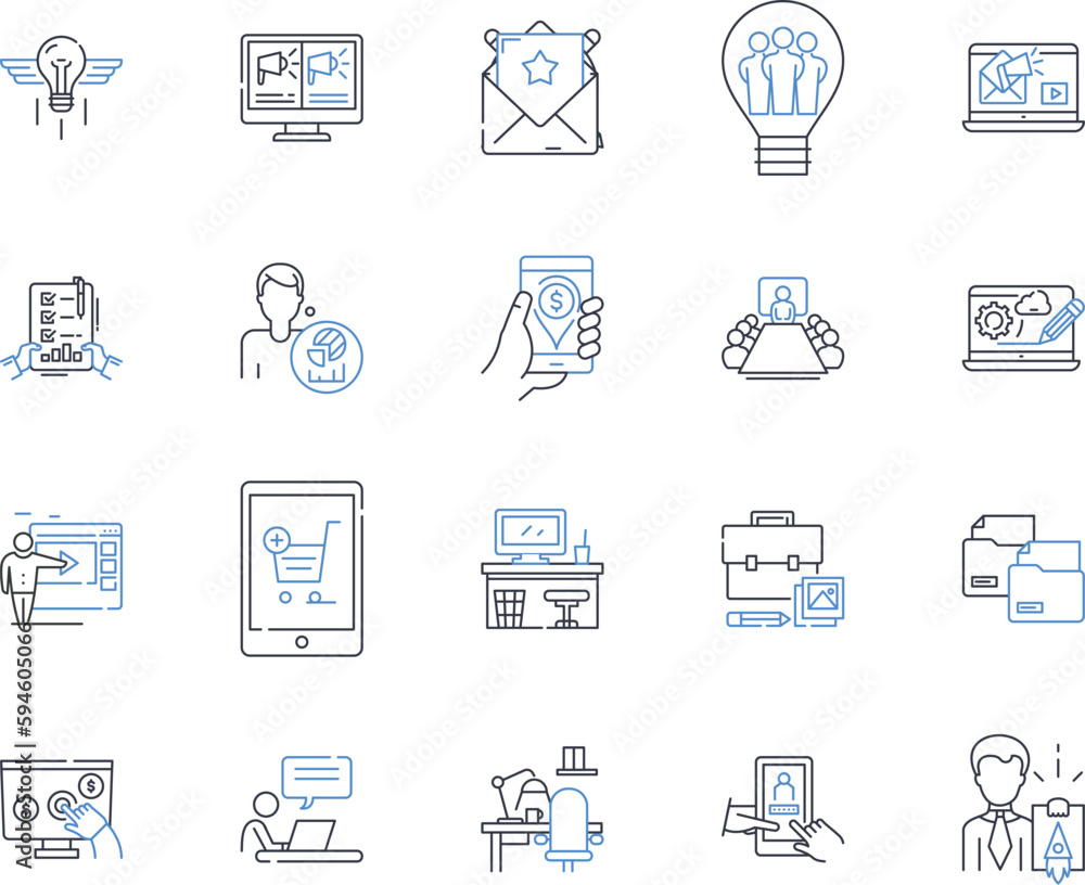 Commencement phase line icons collection. Introduction, Activation, Inception, Beginning, Start ...