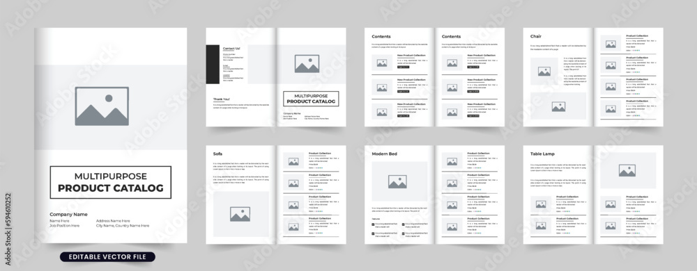Simple furniture catalog template vector with photo placeholders ...