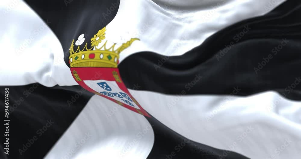 Seamless loop in slow motion of Ceuta flag waving in the wind vídeo do ...