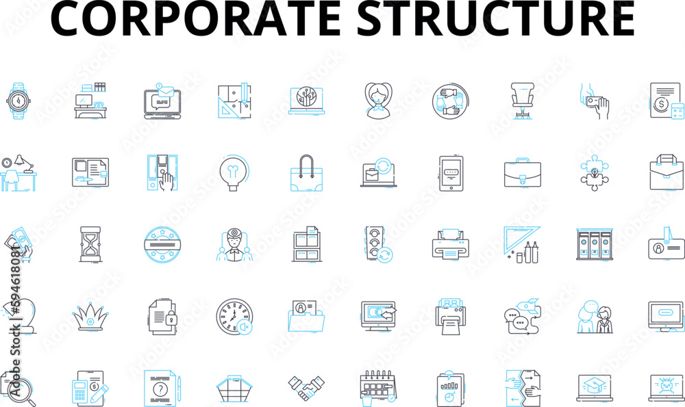 Corporate structure linear icons set. Hierarchy, Chain, Authority ...