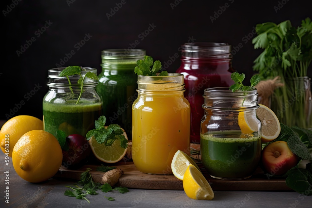 detox juice with a mixture of fruits, veggies, and herbs, created with ...