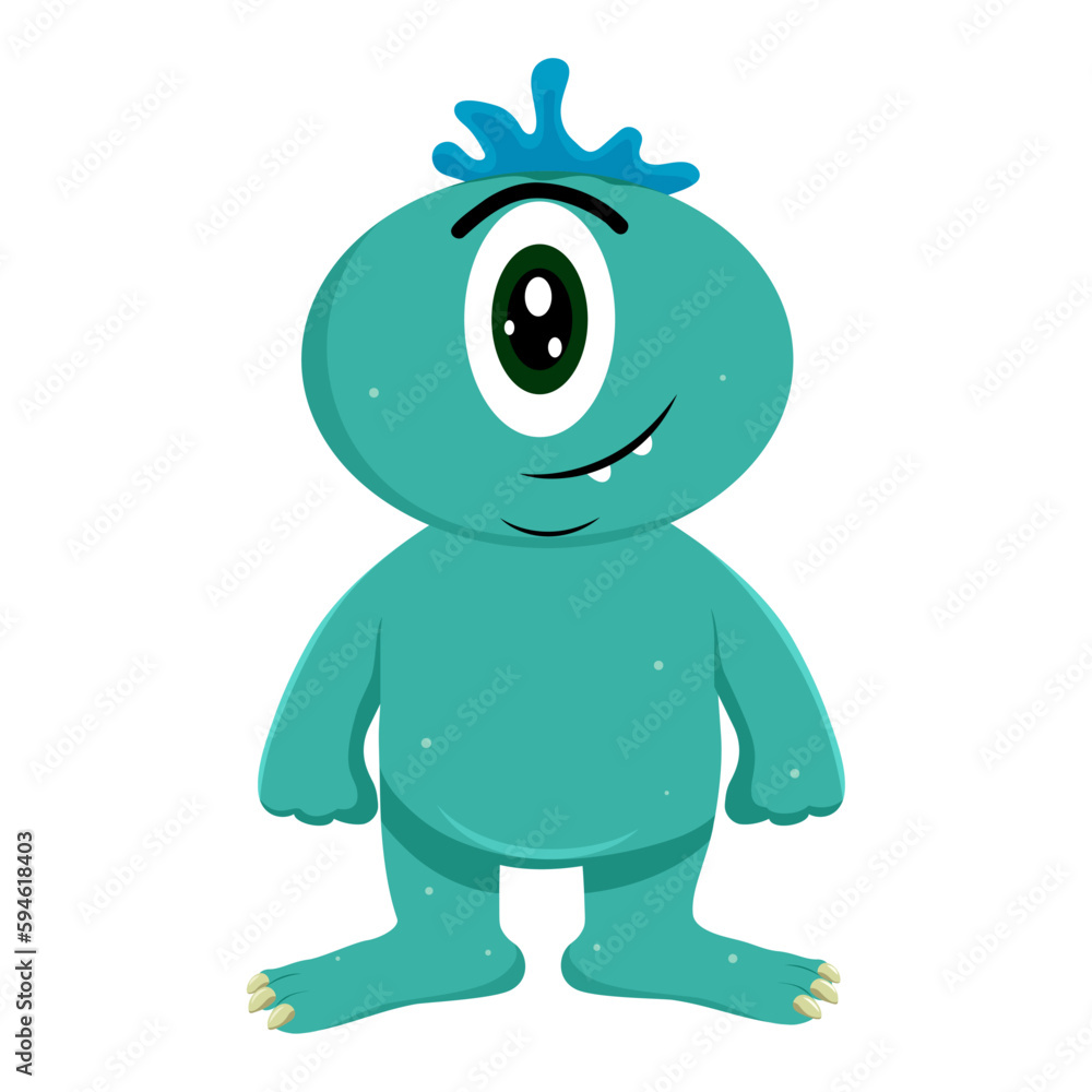 Green monster with one eye and hair. Cute character. Vector stock ...