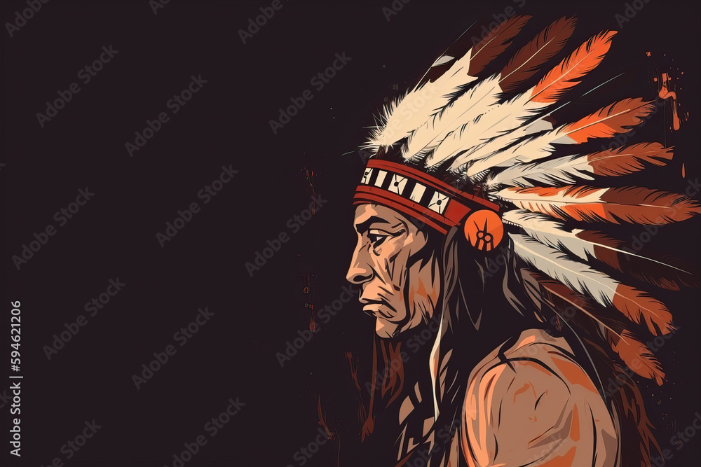 Colorful ilsutration of indian chief hand drawing style - Generative AI ...