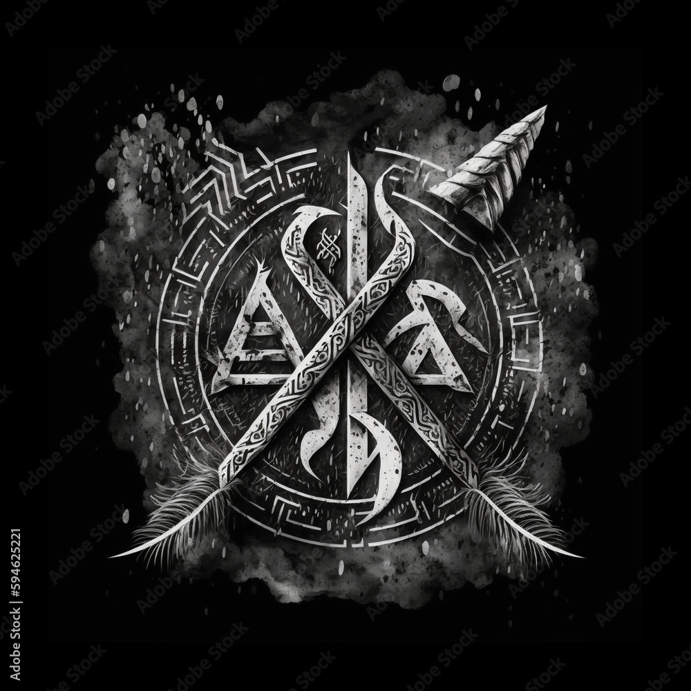 Archaic Rune, Black White Runic Letter, Folk Black and White Viking ...