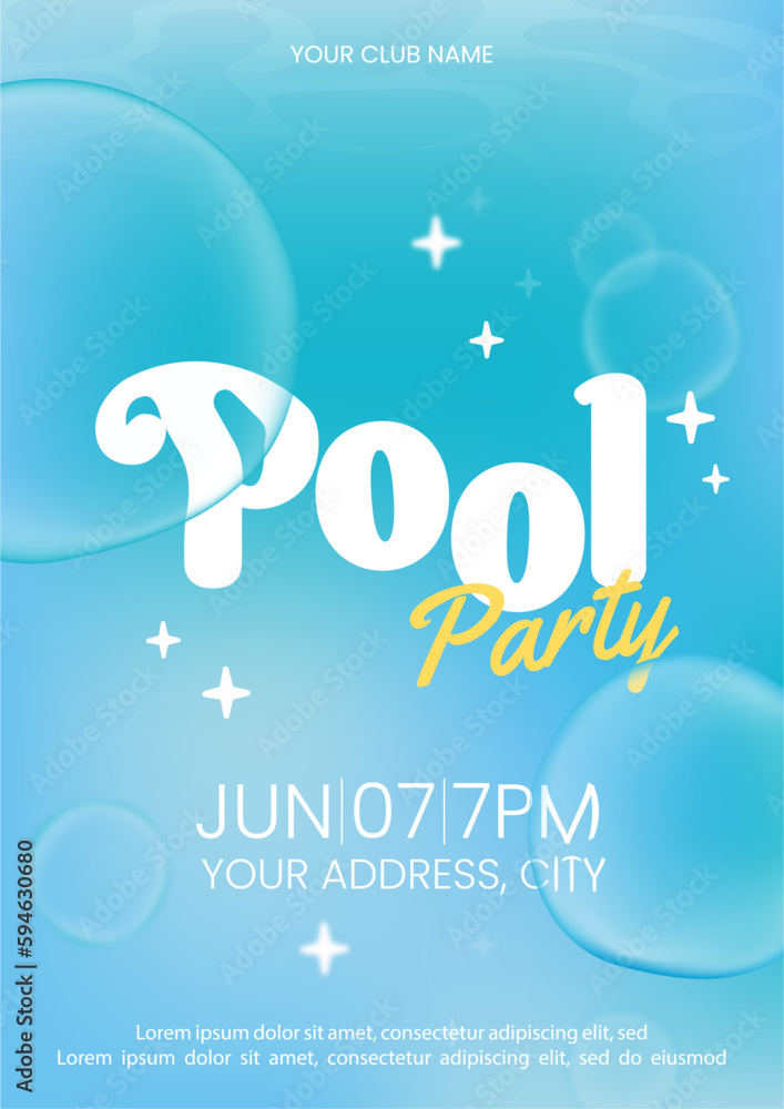 Pool Party poster. Summer poster template. Underwater background with ...