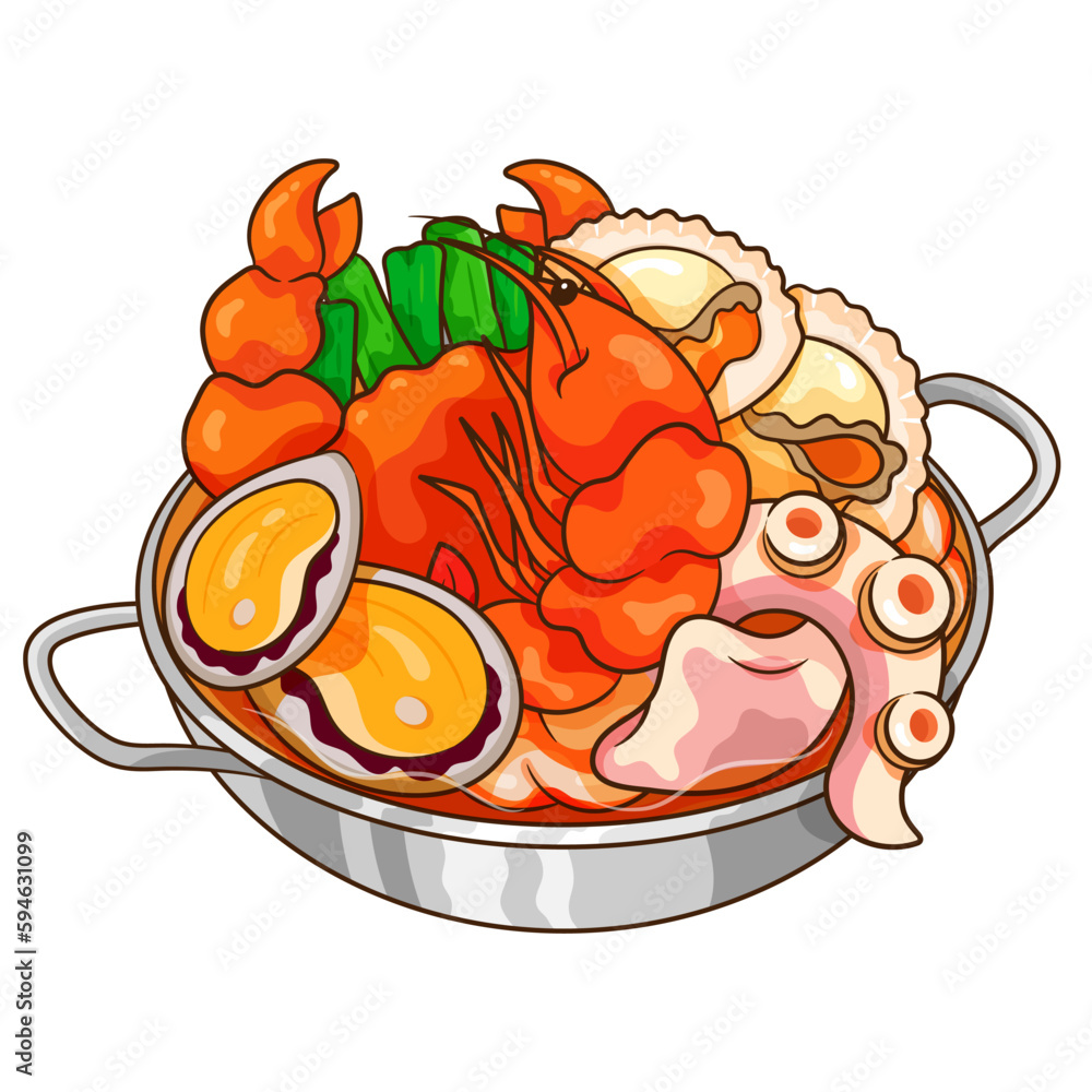 Fototapeta kuchenna Korean seafood hot pot soup illustration vector ...
