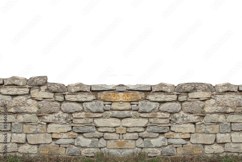 Ancient old stone brick wall, isolated on transparent background. Stock ...