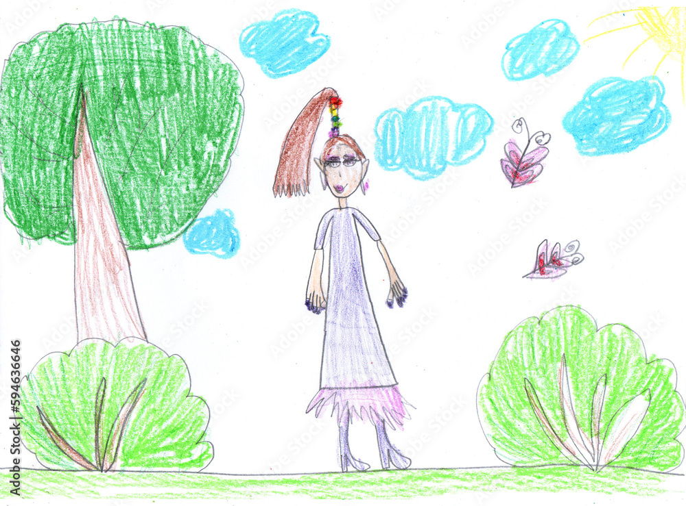 Pencil Drawing Of A Happy Girl