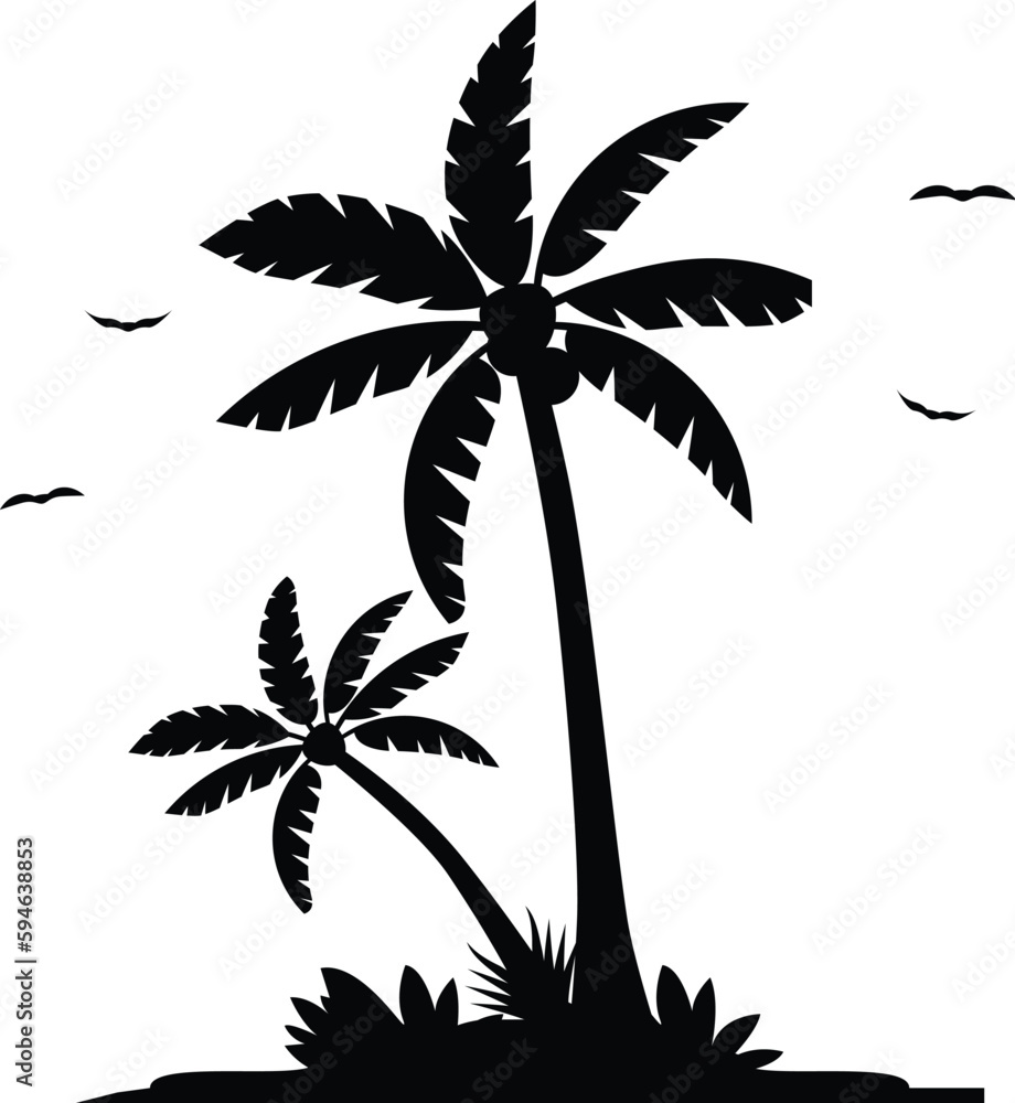 Realistic palm trees black silhouette. Tropical tree. Vacation and ...