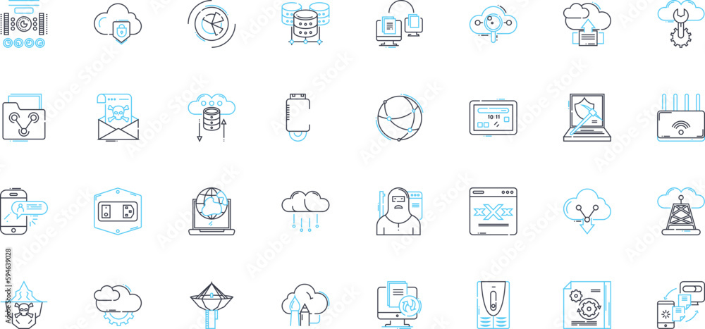 Virtual design linear icons set. Simulation, Visualization, Prototyping ...