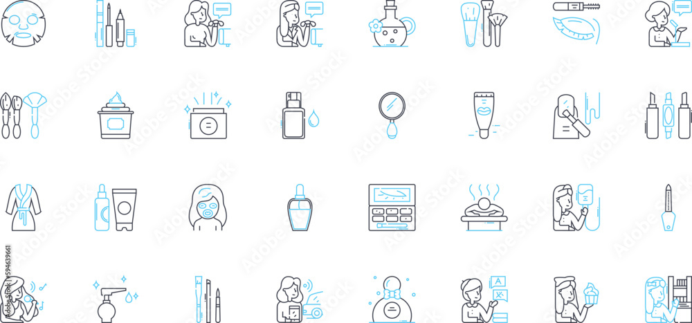 Skin treatment linear icons set. Hydration, Exfoliation, Acne ...