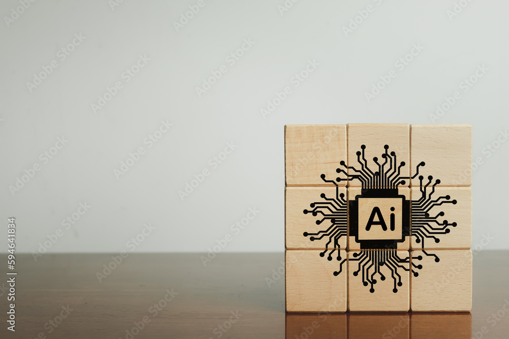 Ai(Artificial Intelligence) concept.,Wooden cubes stack in square shape ...