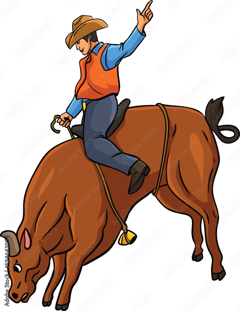 Bull Riding Cartoon Colored Clipart Illustration Stock Vector | Adobe Stock