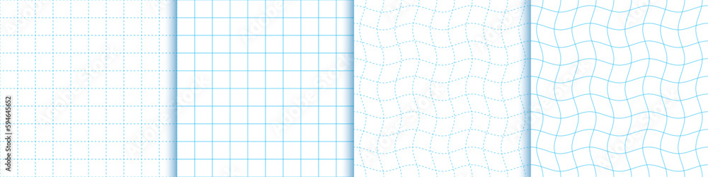 Set of blue and white graph paper with straight and wavy dash line ...