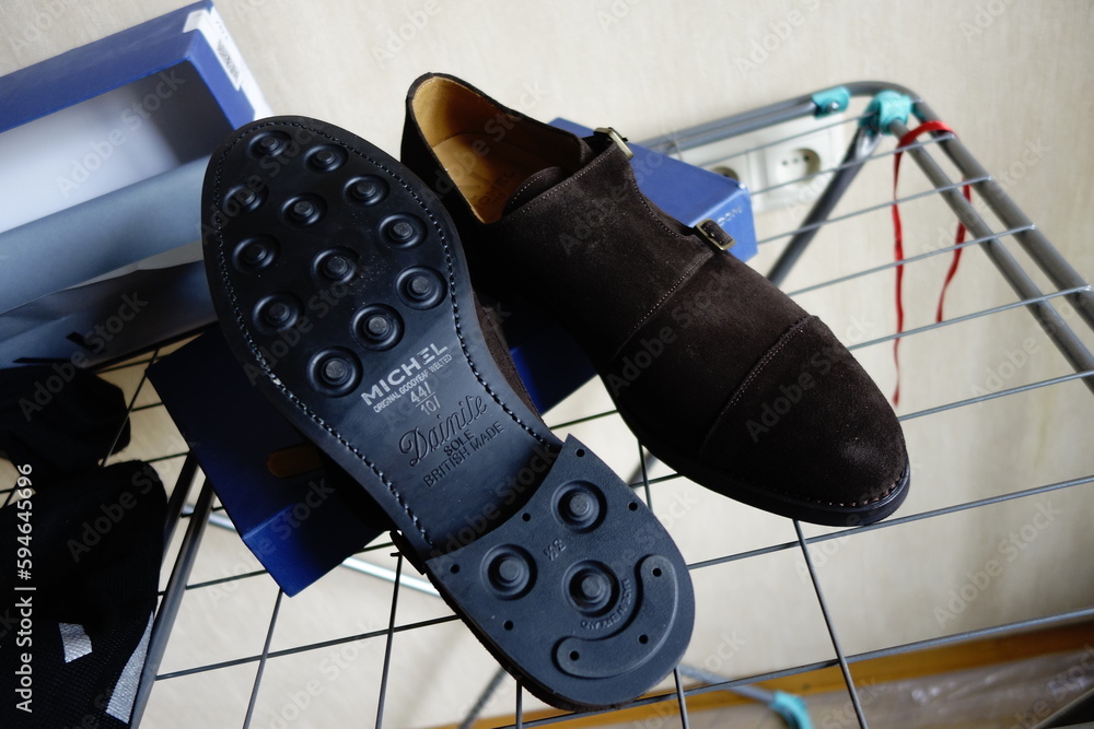 Dainite Goodyear welted British made rubber soles on coffee brown suede ...