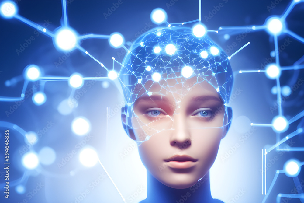 Human face with abstract web structure. artificial intelligence concept ...