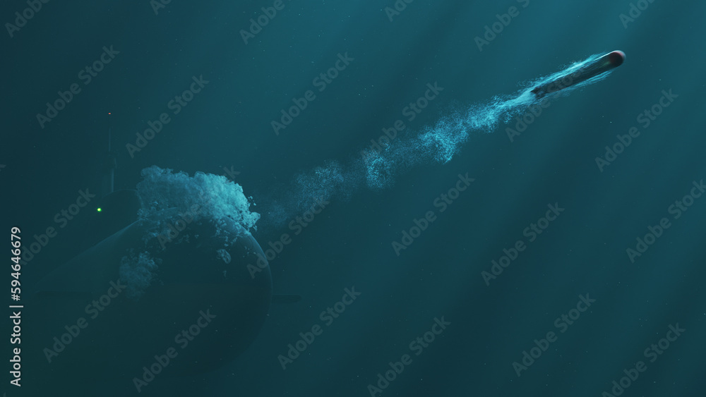 Photo & Art Print Atomic submarine launch torpedo underwater, alexyz3d