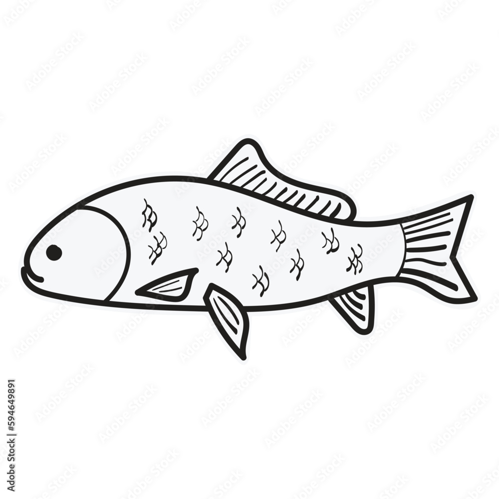 Fish Drawing Coloring Images Vector Template Sticker Transparent ...