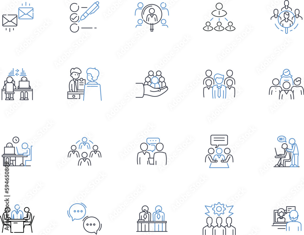 Interacting line icons collection. communicating, connecting ...