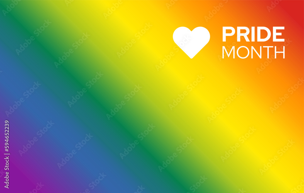 Pride flag gradient background with text Pride Month and hearth shape ...
