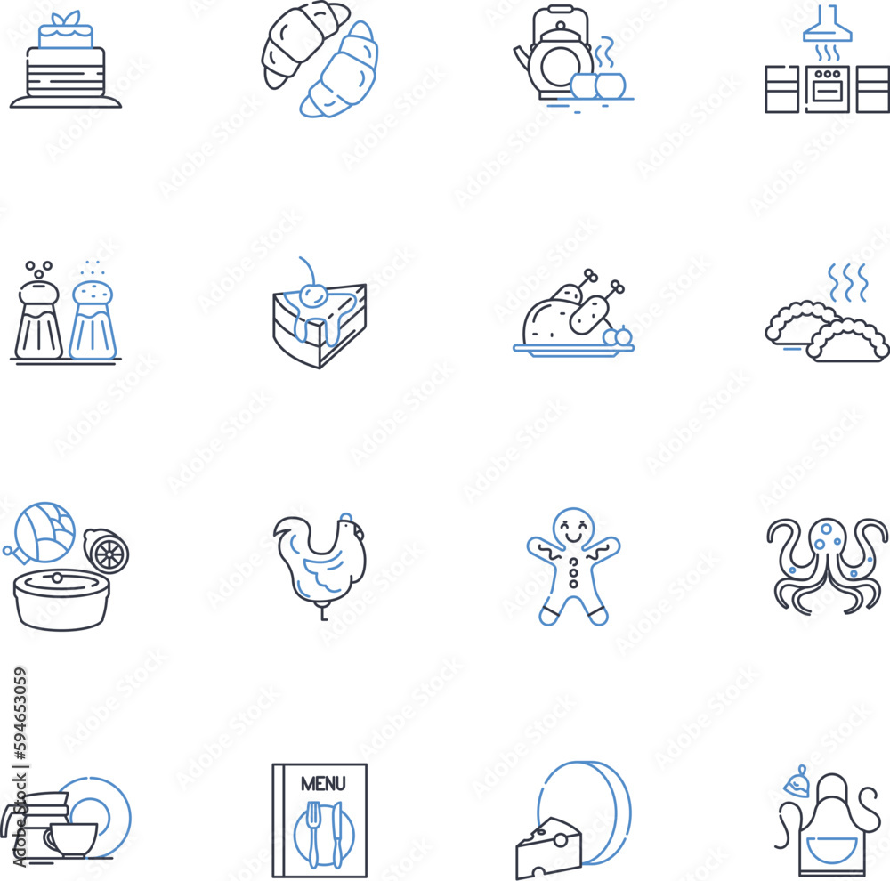 Vetor de Fine dining line icons collection. Indulgent, Luxurious ...