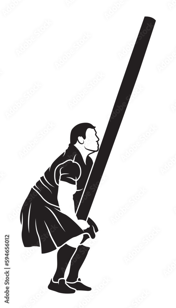 Caber toss vector icon. Scottish strongman athlete. Scotland man in ...