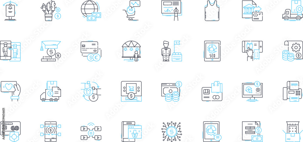 Payment process linear icons set. Transaction, Invoice, Payment ...