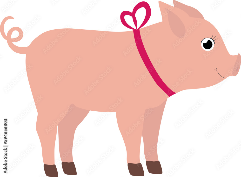 Vector illustration of pig character in cartoon style with pink bow ...