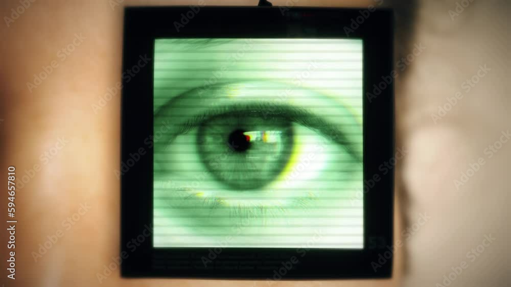 Retinal Scan Eye Scanner Vintage Style Weird Background. Persons eye ... Retinal Scan Eye Scanner Vintage Style Weird Background. Persons eye ...