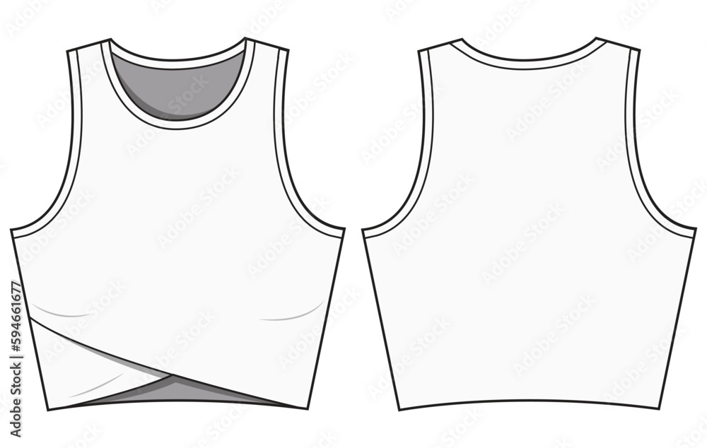 Sleeveless Overlap Crop Tank Top Front and Back View. Fashion ...