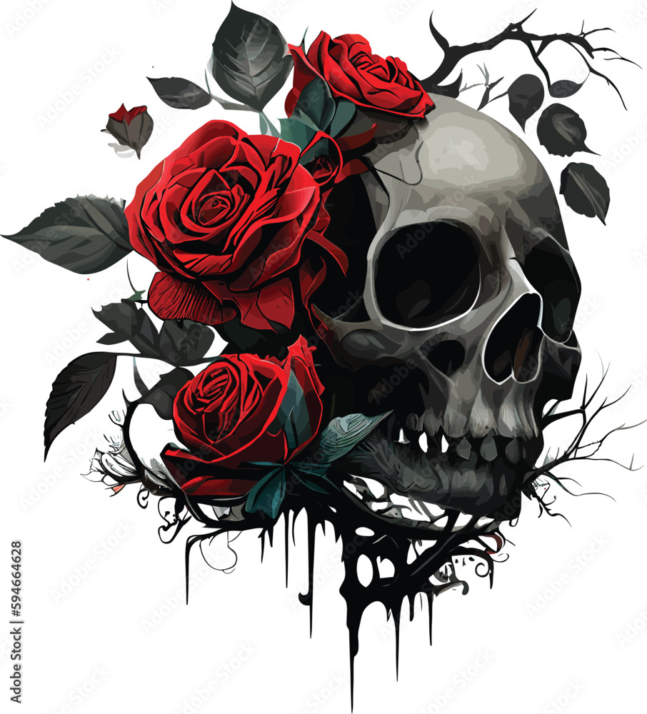Skull With Roses Stock Vector | Adobe Stock