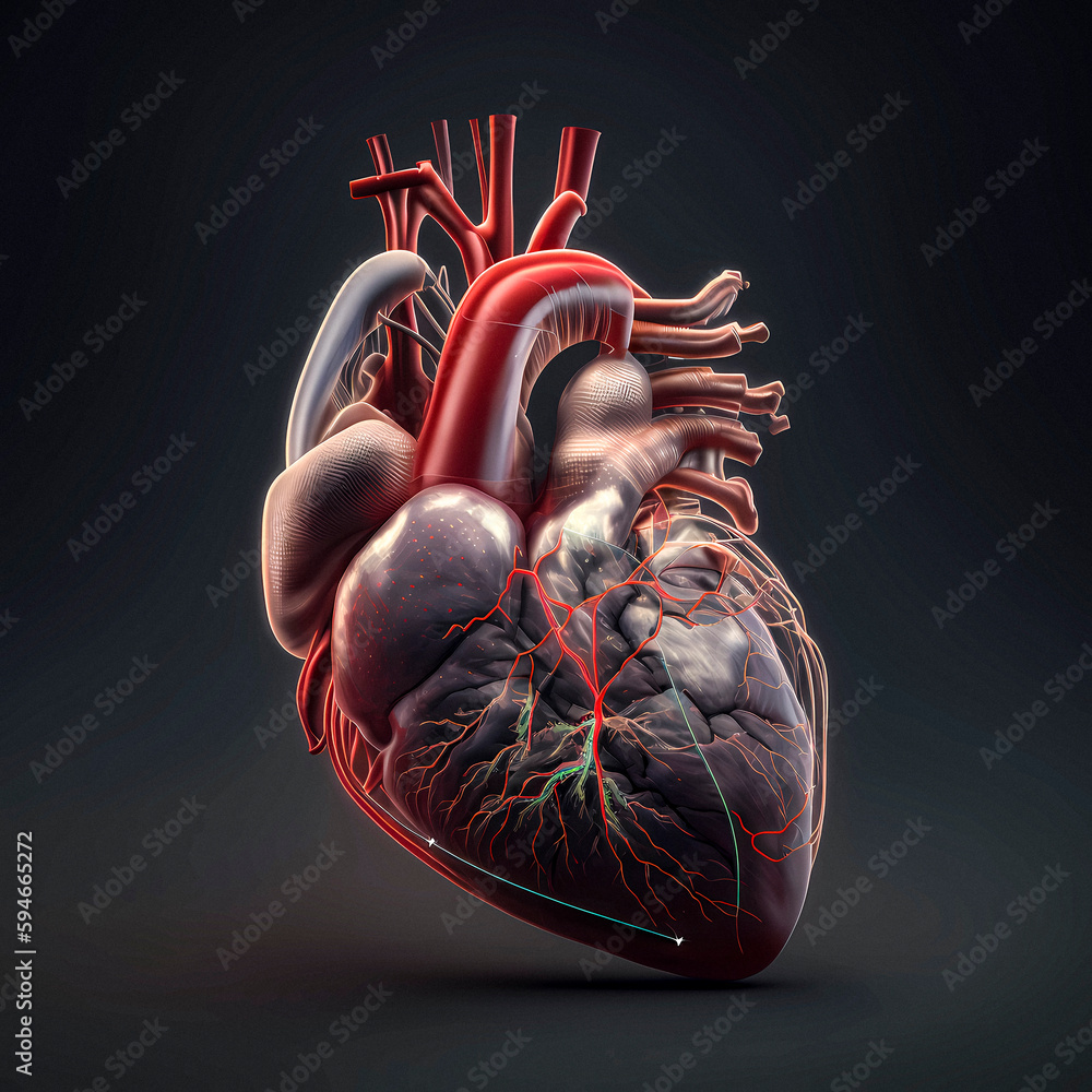 Cardiac surgery , human heart with cells and arteries, heart attack ...