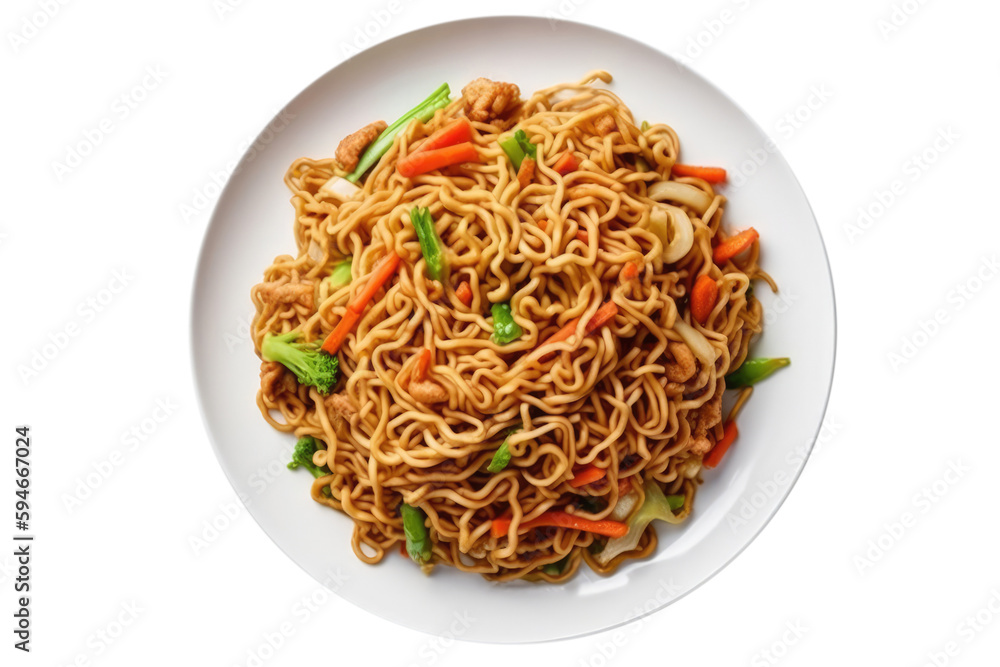 Chow Mein On White Plate. Chinese Cuisine On Isolated Transparent ...