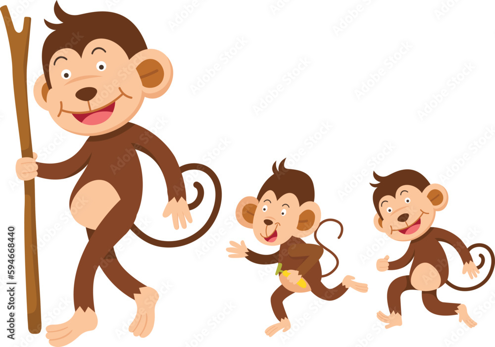 cute cartoon monkey character on white background illustration Stock ...
