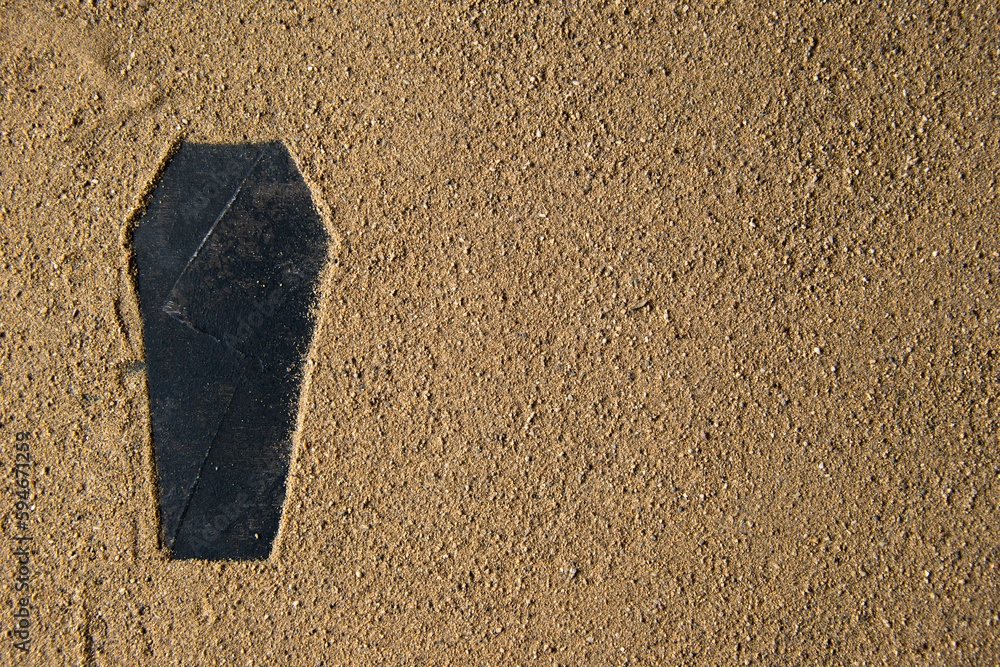 black coffin shape made on the sand death funeral israel palestine war ...
