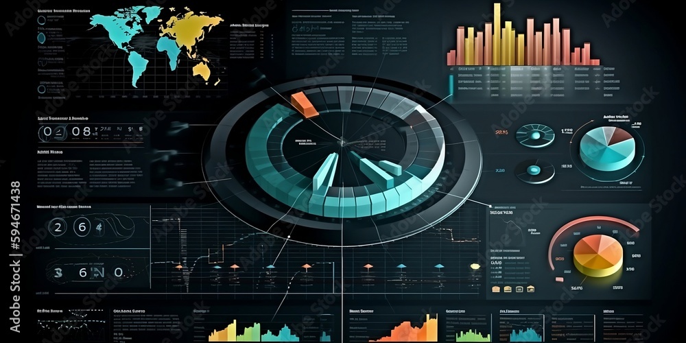 Big data analytics report. Infographic with graph and chart on abstract ...