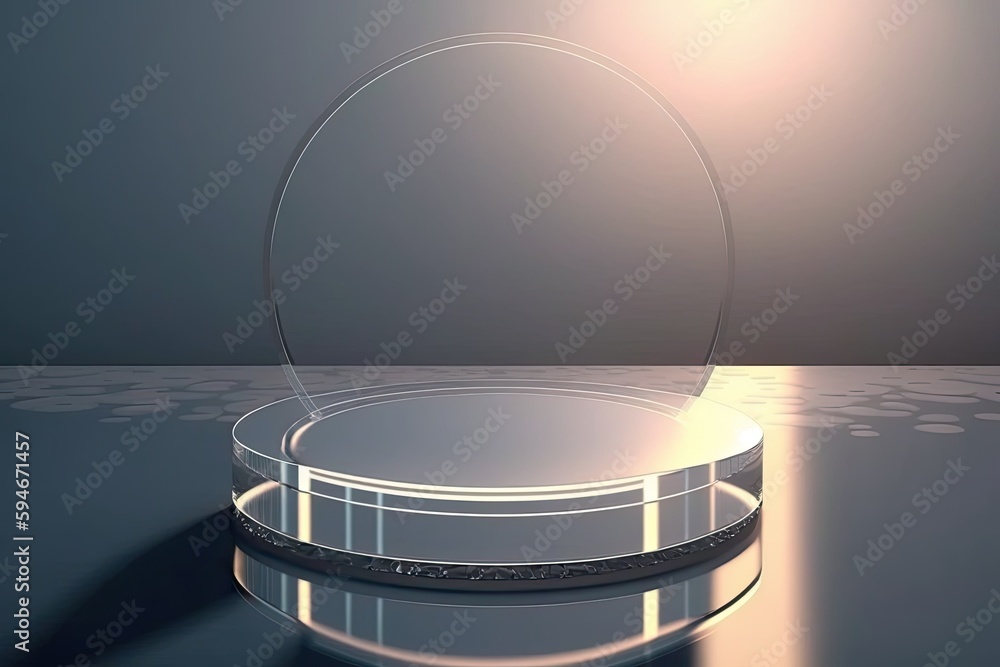 Empty glass round podium clean background, transparent mock up display ...