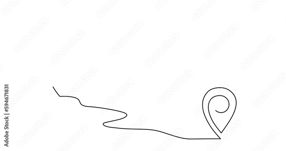 Pointing location at map one line art animation,hand drawn way ...