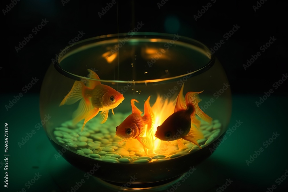 Fiery Goldfish Duo: A Spectacular Display of Green Flames in a Circular ...