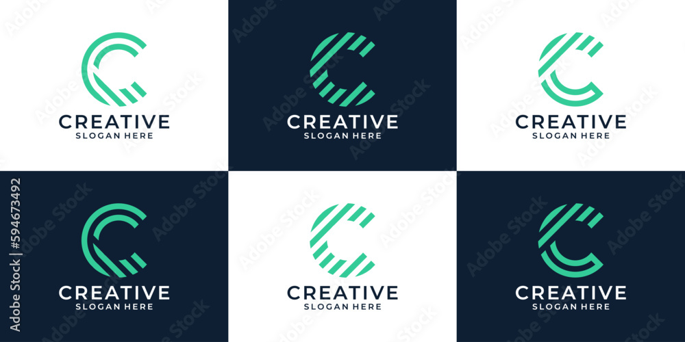 Collection of initial letter C logo design with line style design ...