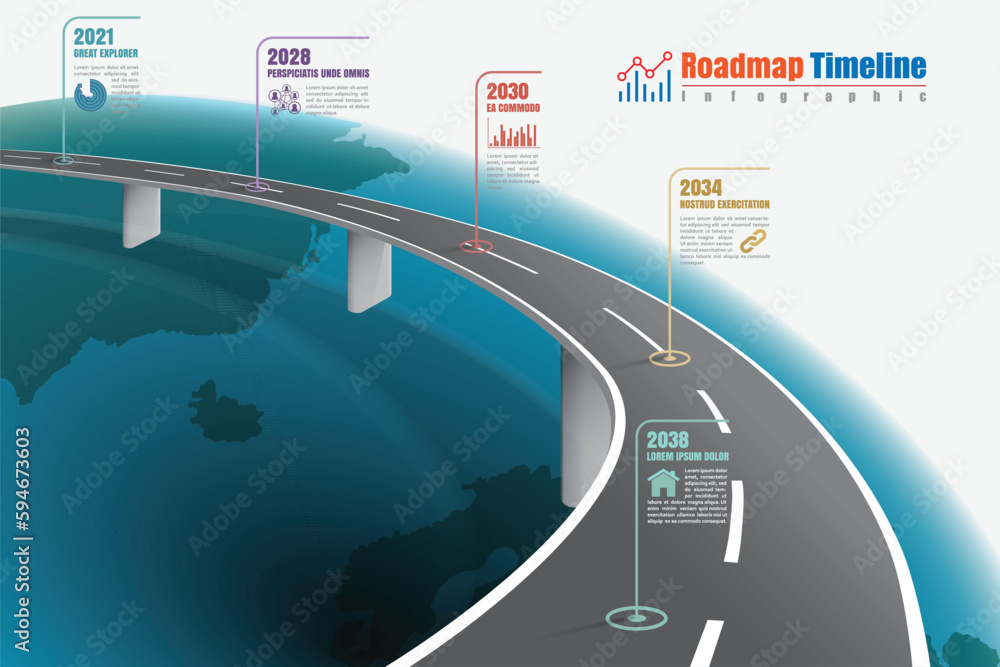 Business roadmap timeline infographic world background template with ...
