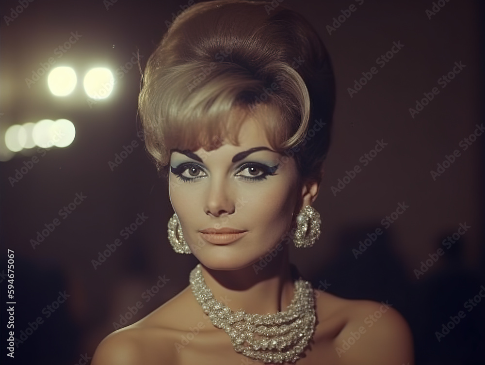 AI Illustration of a glamorous young woman, resembling a 1960s-style ...