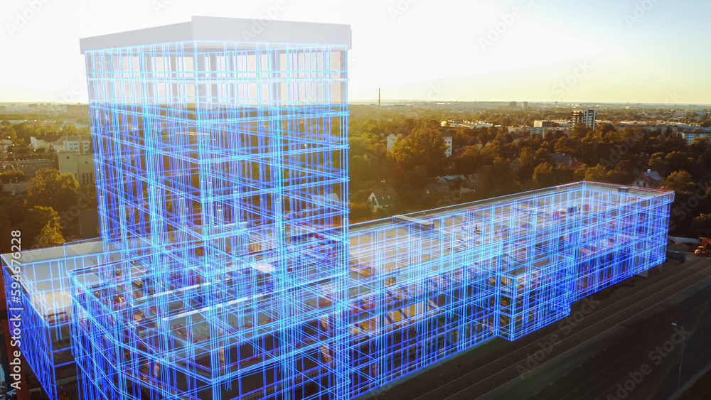 Foto de Aerial Drone Footage with VFX Concept: Building Construction ...