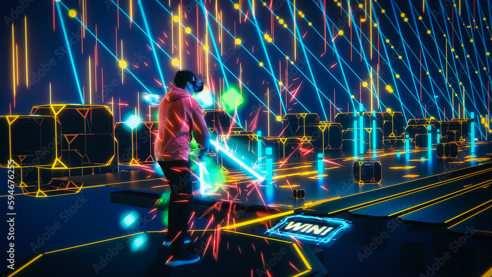 Futuristc 3D Edit: Player Wearing Virtual Reality Headset Plays ...