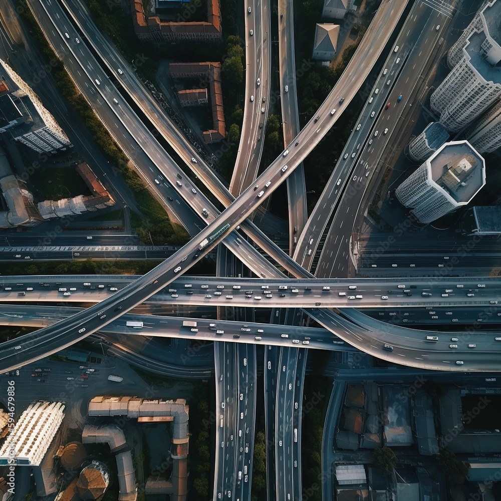 Top view of an infinite road, highway traffic and city. generative ai ...